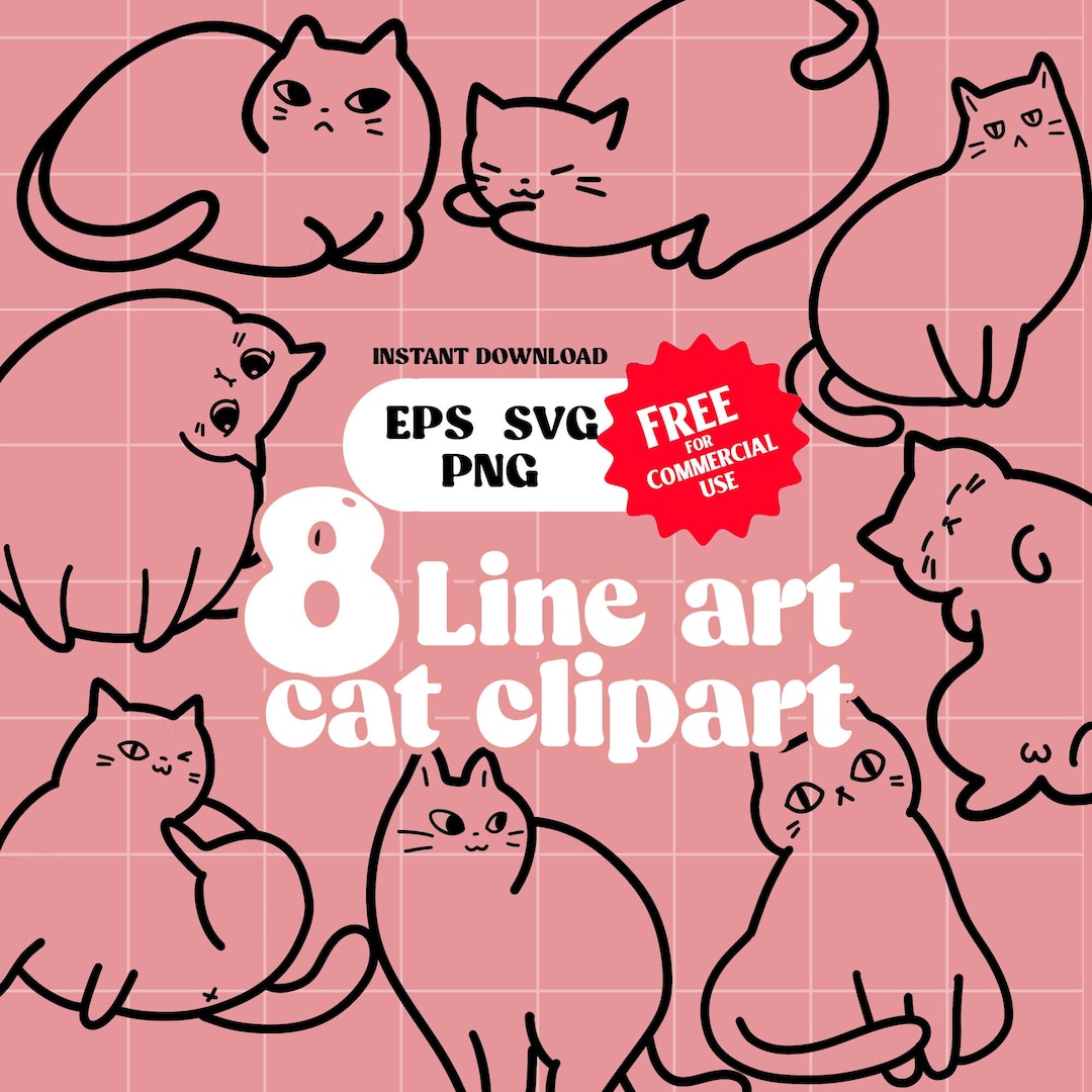 LINE ART CAT Clipart, Line Art Clipart, Line Art Cat, Cat Line Drawing ...