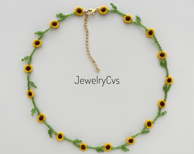 Daisy Chain Necklace, Earthy Colourful, Seed Bead Necklace, Layering ...