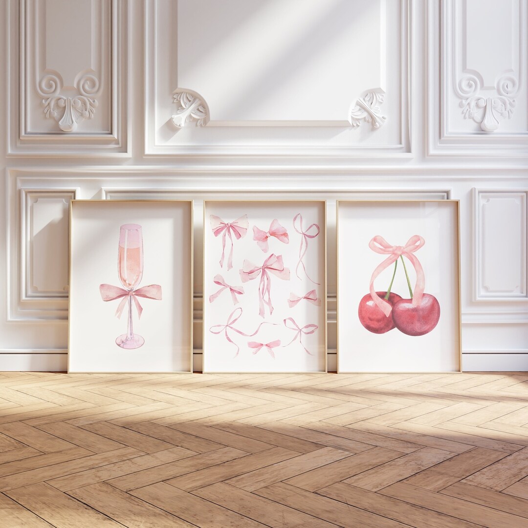 Trendy Pink Bow Prints Set of 3, Girly Bedroom Wall Art, Coquette Room ...