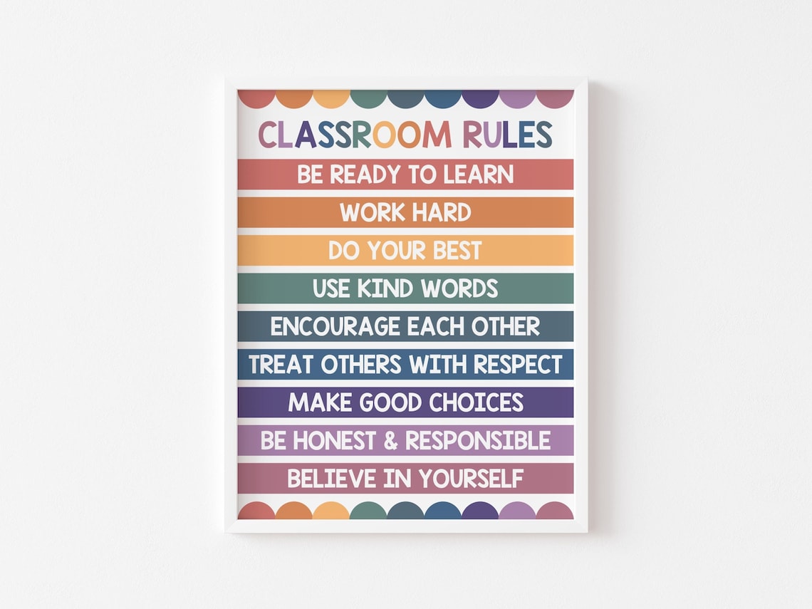 Colorful Classroom Rules Poster, Class Rules Sign, Montessori Classroom ...
