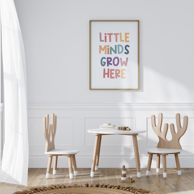 Little Minds Grow Here Print, Positive School Poster, Boho Rainbow ...