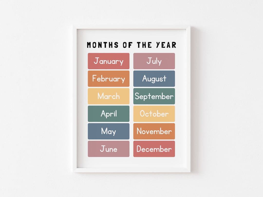 Months of the Year Printable, Educational Wall Art, Homeschool ...
