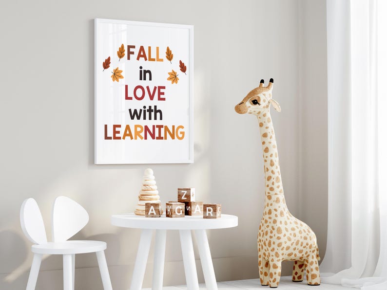 Fall in Love With Learning Print, Fall Classroom Decor, Autumn Wall ...