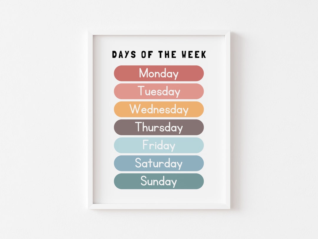 Days of the Week Printable, Educational Wall Art, Homeschool Classroom ...