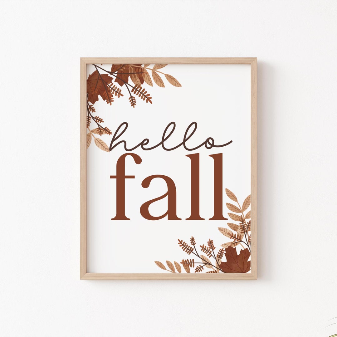 Hello Fall Printable Wall Art, Autumn Seasonal Decor, Thanksgiving ...