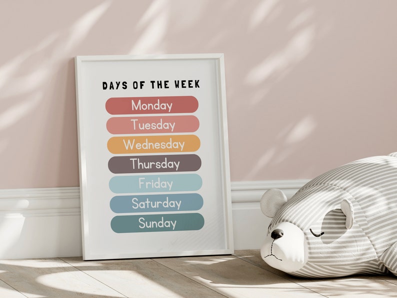 Days of the Week Printable, Educational Wall Art, Homeschool Classroom ...