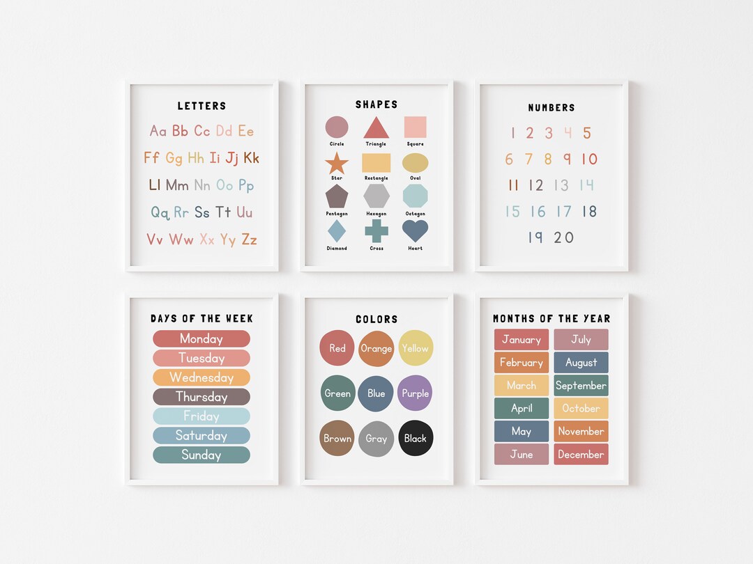 Set of 6 Educational Wall Art, Classroom Decor Bundle, Homeschool ...