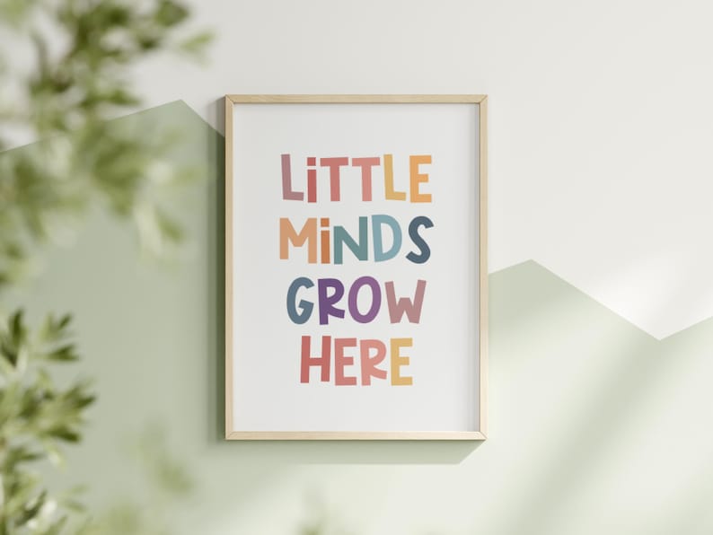 Little Minds Grow Here Print, Positive School Poster, Boho Rainbow ...