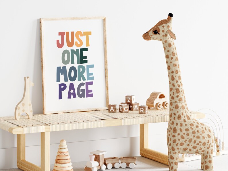 Just One More Page, Boho Poster, Playroom Printables, Book Lover Gift ...