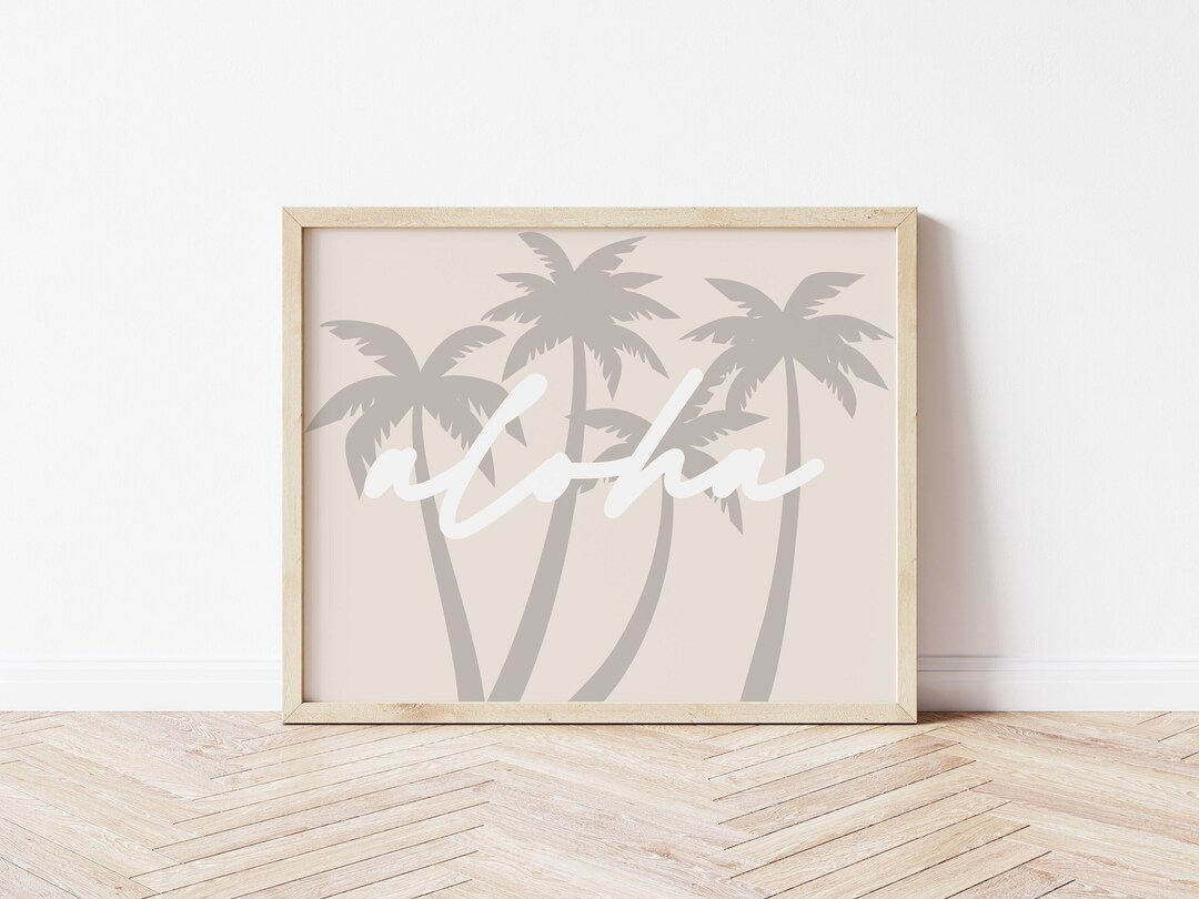 Aloha Print, Hawaiian Wall Art, Beach Home Decor, Chic Beige Wall Art ...