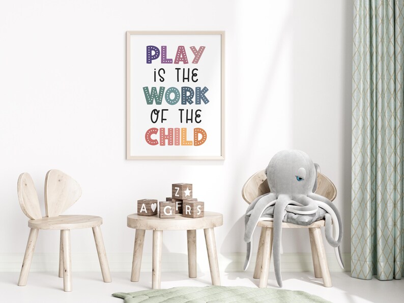 Play is the Work of the Child Print, Montessori Poster, Rainbow ...