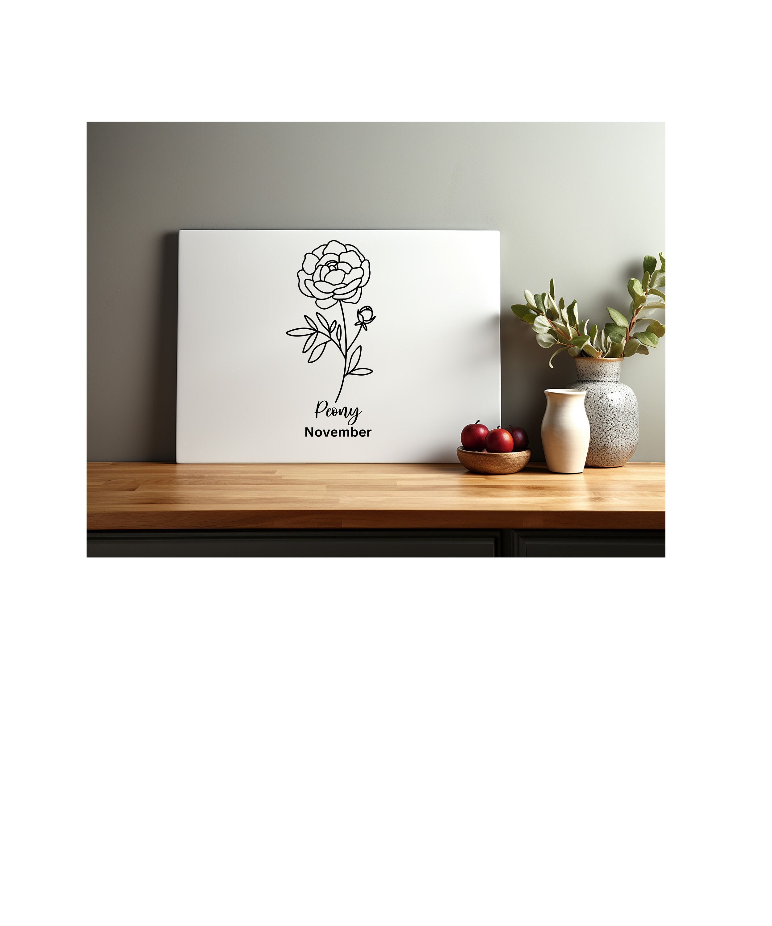 8x10 Birth Month Flower Wall Art, November Peony Flower Canvas Wall ...