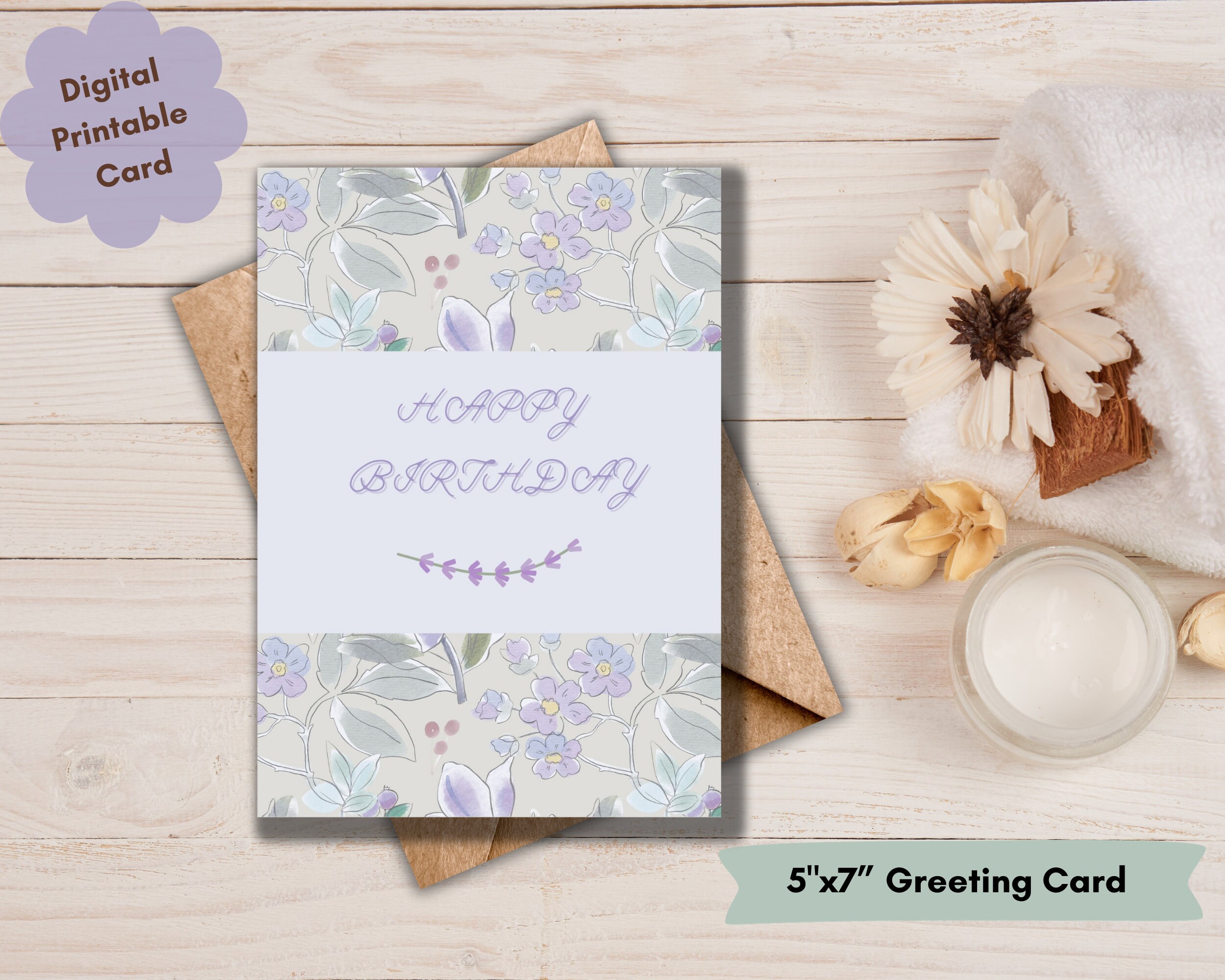 Happy Birthday Card, Purple Floral Greeting Card, Digital Download - Etsy