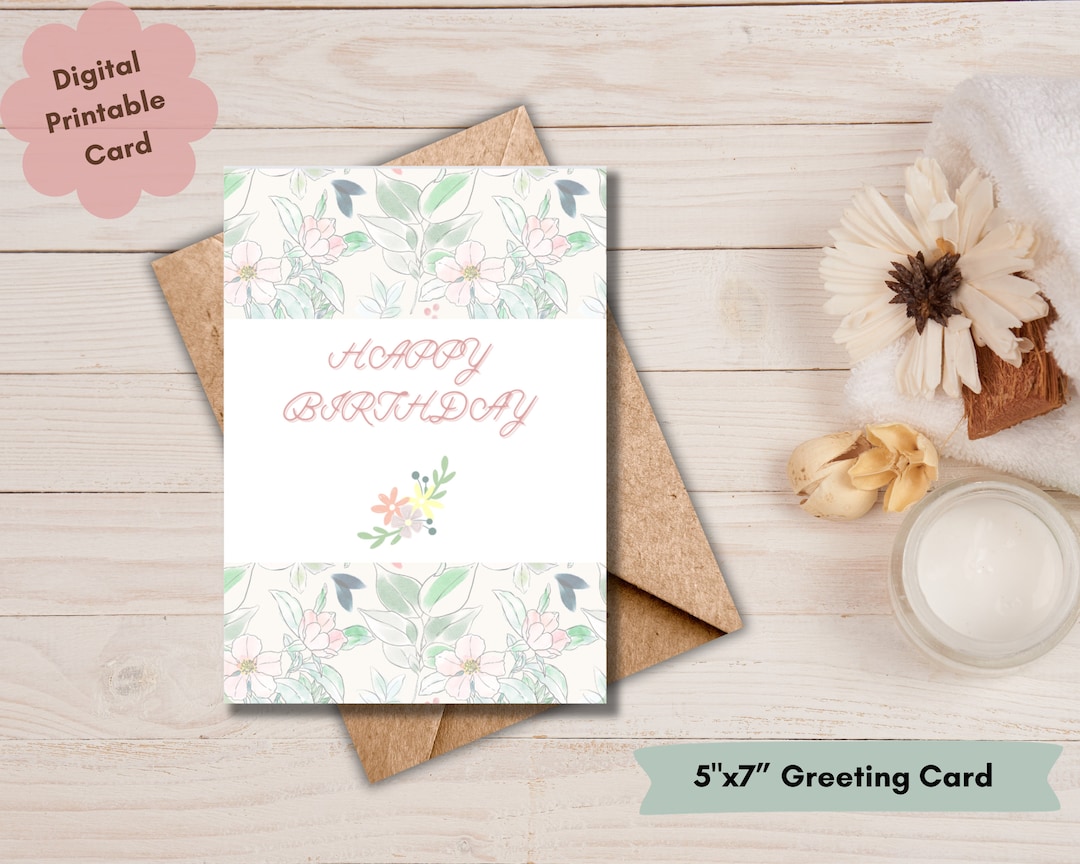 Digital Happy Birthday Card Pink Floral Birthday Card Print at Home ...