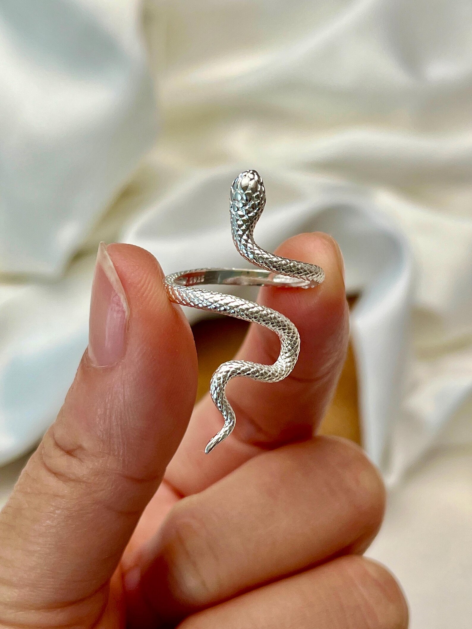 Vintage Snake Ring • Sterling Silver Ring • Adjustable Ring • Open ...