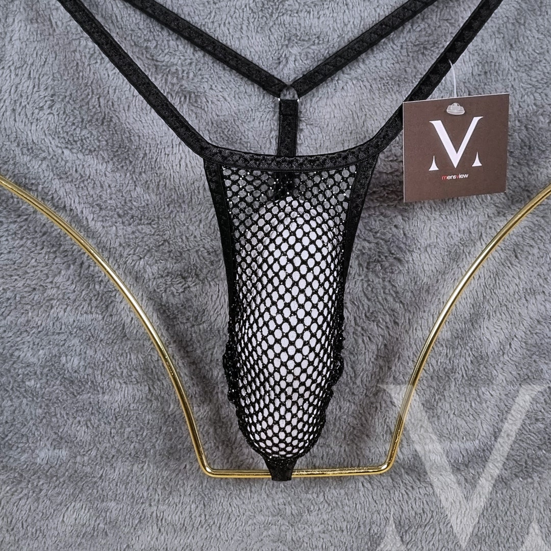 Zeus Mesh Black Glitter MV-34129 Extreme Seamless Mens String ...