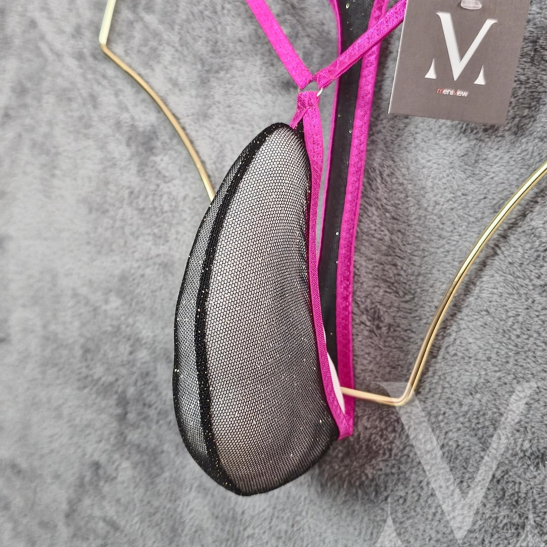 Poseidon Mesh Black Sparkle Gold Azalea MV-Y64IL Teardrop Mens Thong ...