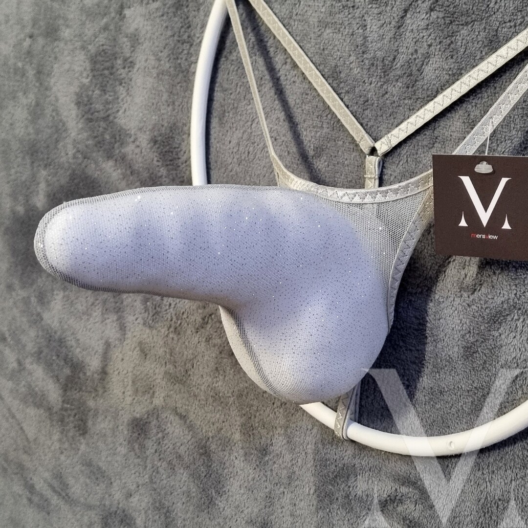 Eros Mesh Silver Sparkle MV-75232 Rocket Shaft See Thru Mens String ...