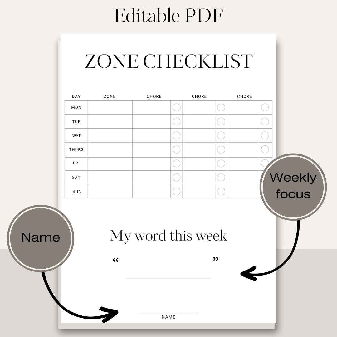 Chore Chart for Kids | Zone Checklist - Etsy