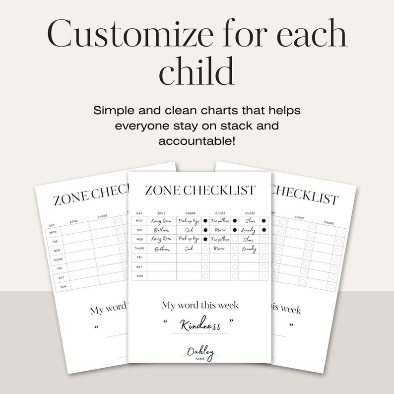Chore Chart for Kids | Zone Checklist - Etsy