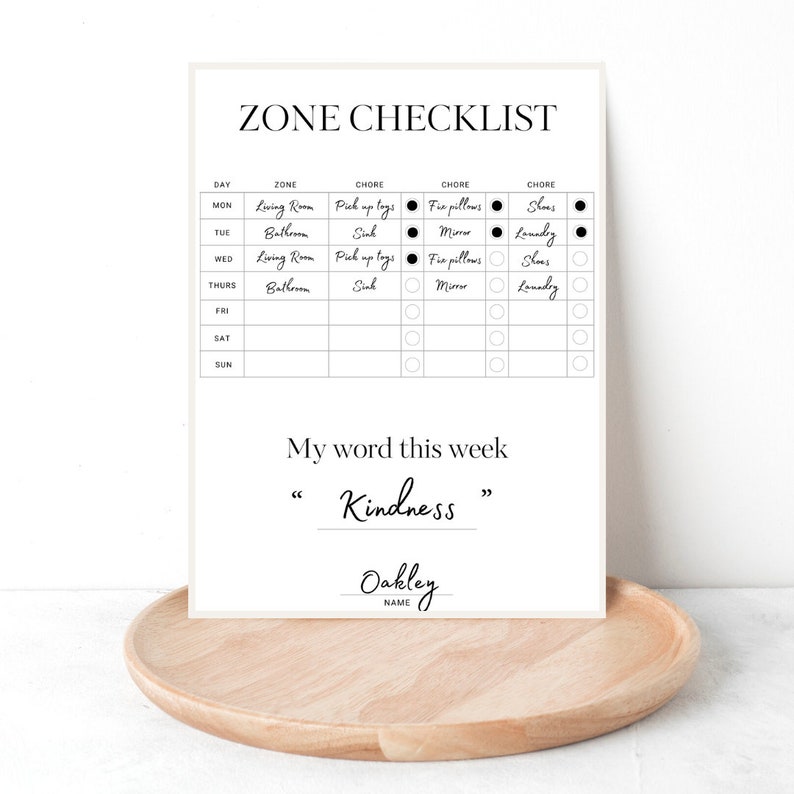 Chore Chart for Kids | Zone Checklist - Etsy