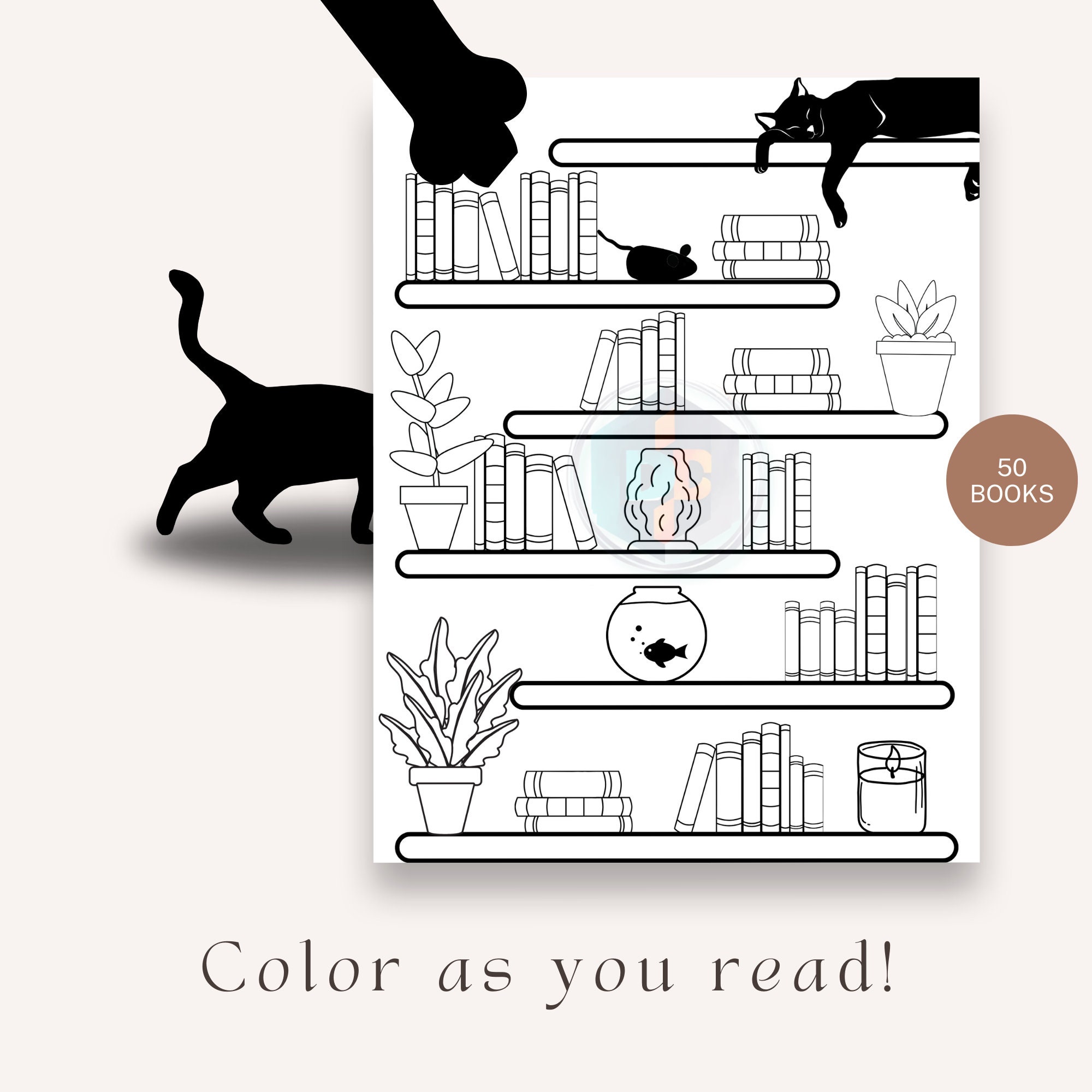 Printable Bookshelf Reading Tracker Color-in Reading Log With 50 and ...