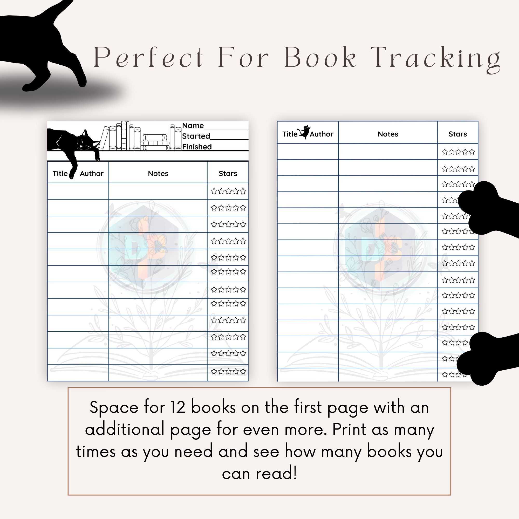 Sleeping Cat Printable Book Tracker and Reading Journal Log With 12 ...