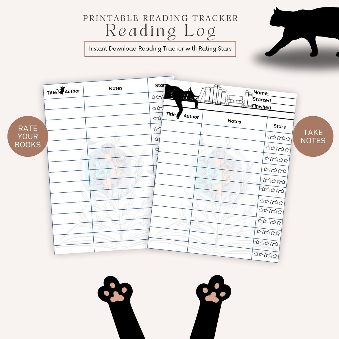 Sleeping Cat Printable Book Tracker and Reading Journal Log With 12 ...