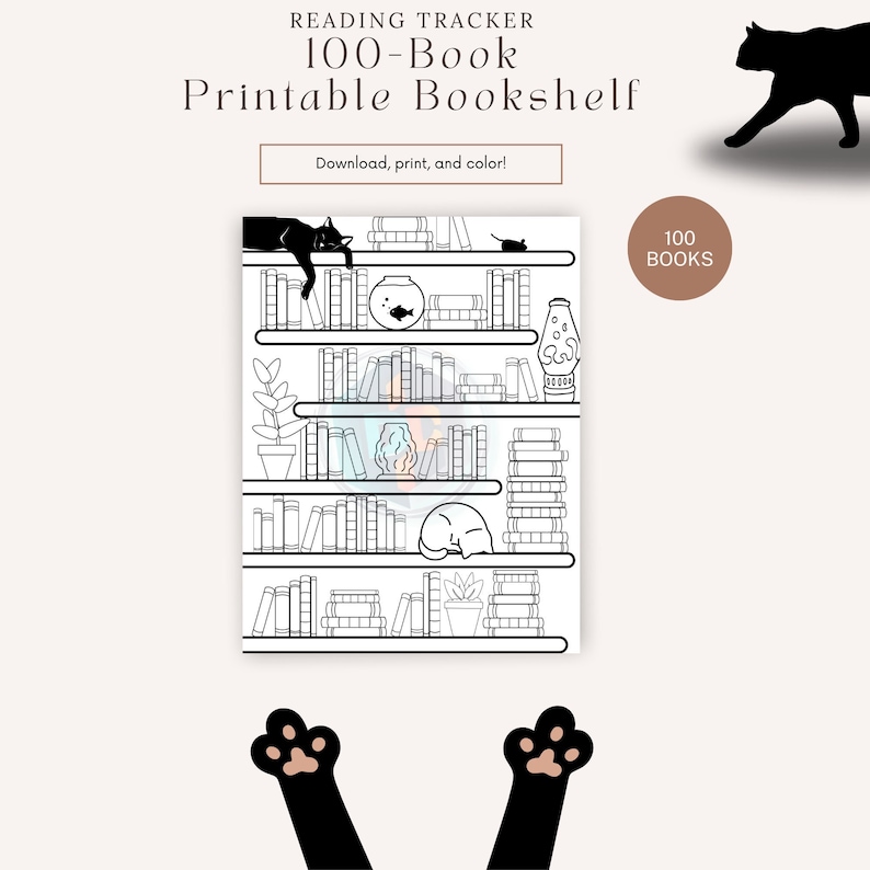 100-book Printable Bookshelf Reading Journal for Coloring With Sleeping ...