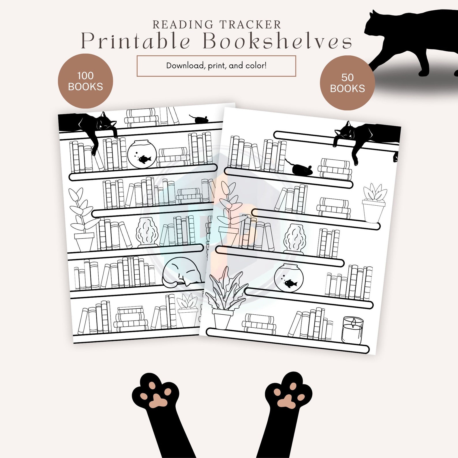Printable Bookshelf Reading Tracker Color-in Reading Log With 50 and ...