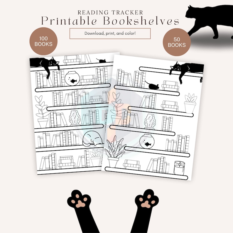 Printable Bookshelf Reading Tracker Color-in Reading Log With 50 and ...