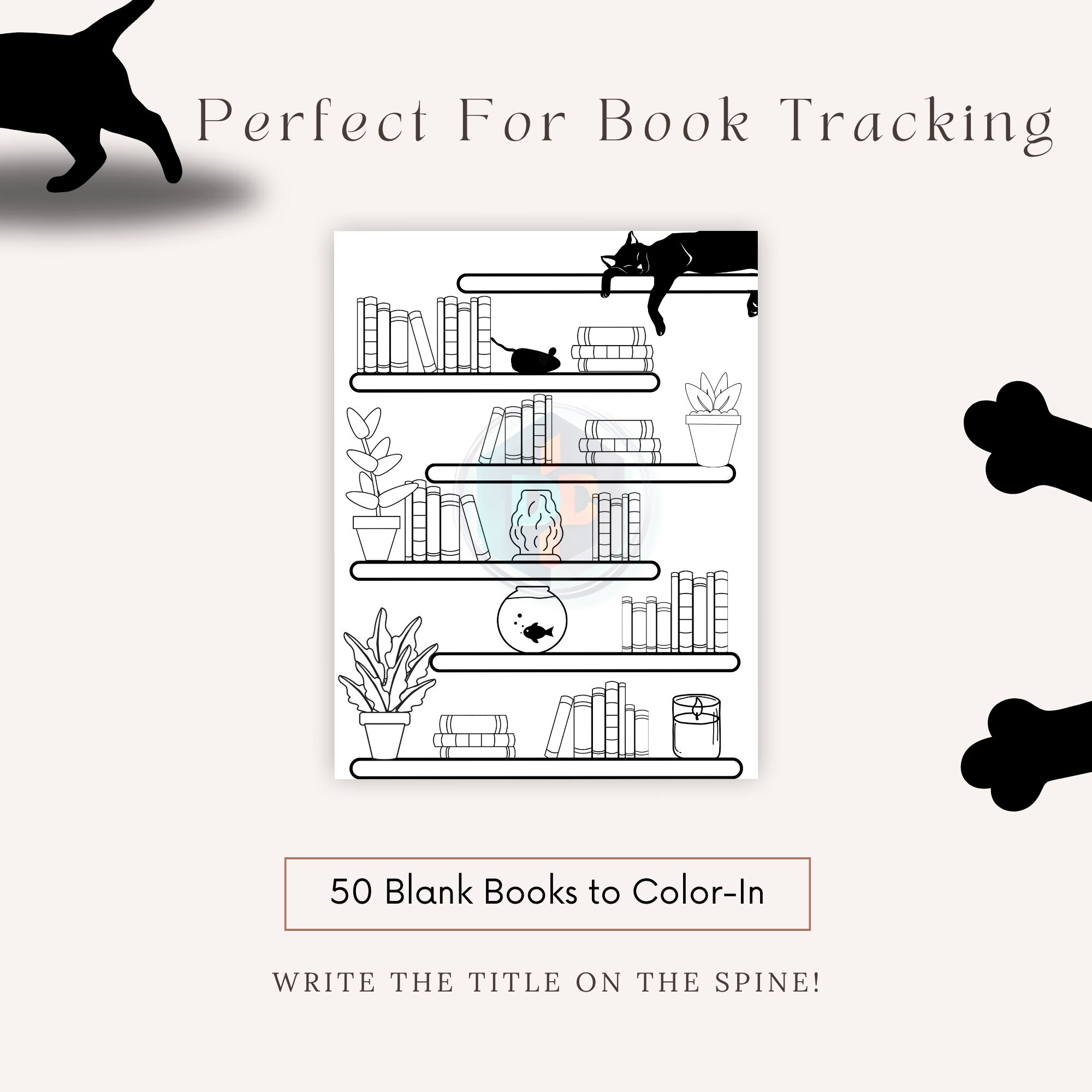 50-book Printable Bookshelf Reading Journal for Coloring With Sleeping ...