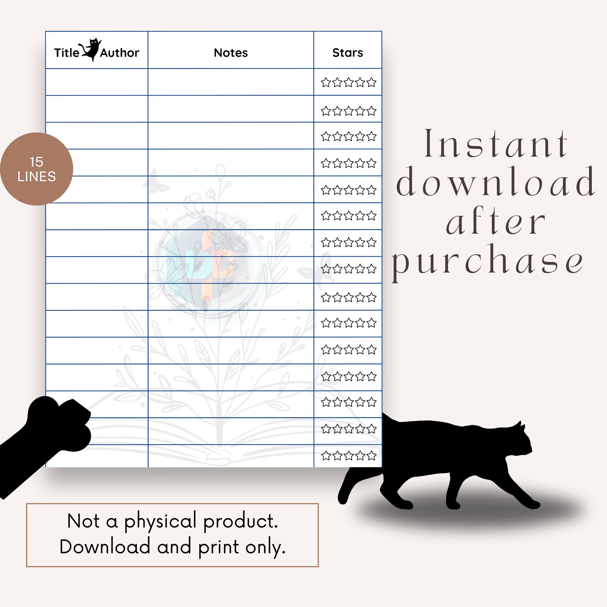 Sleeping Cat Printable Book Tracker and Reading Journal Log With 12 ...