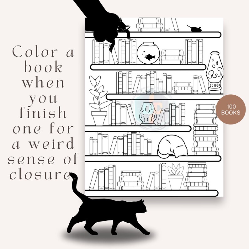 100-book Printable Bookshelf Reading Journal for Coloring With Sleeping ...