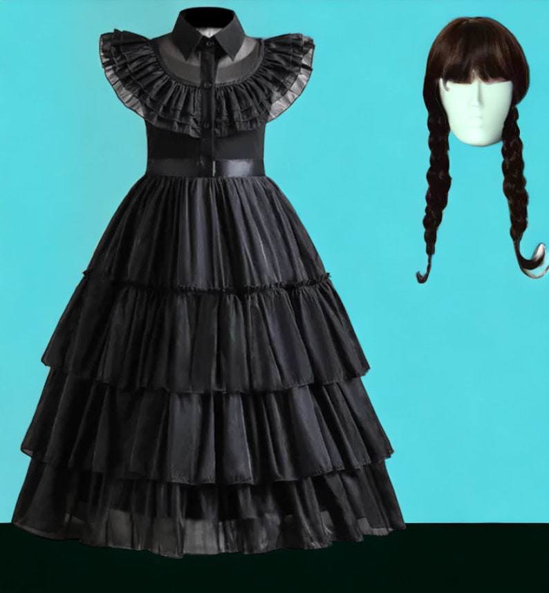 Wednesday Addams Costume: Girl Gothic Ball Gown Dotted Dress - Etsy