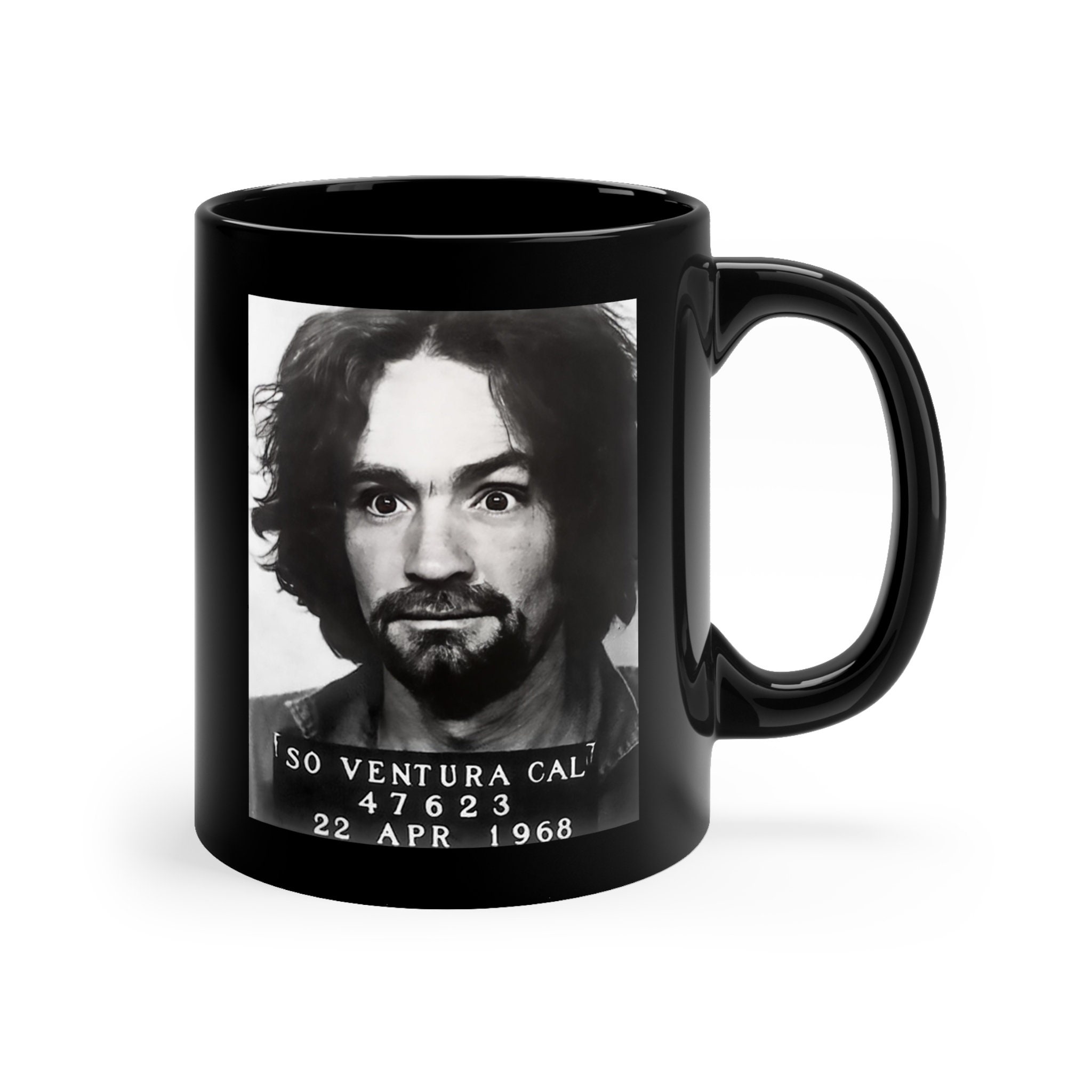 Charles Manson Mugshot Black Ceramic Mug, Serial Killer Collectible ...