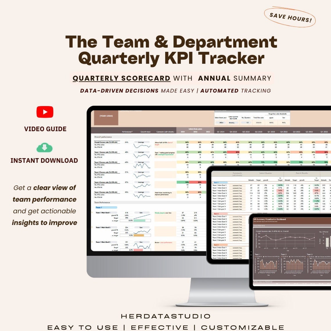 Team & Department KPI Goals Tracker - Quarterly Report With Annual ...