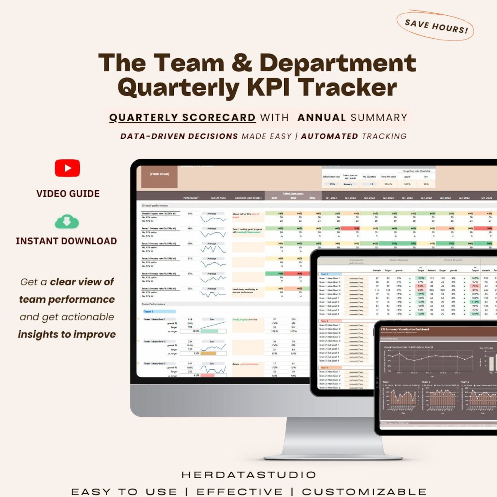 Team & Department KPI Goals Tracker - Quarterly Report With Annual ...