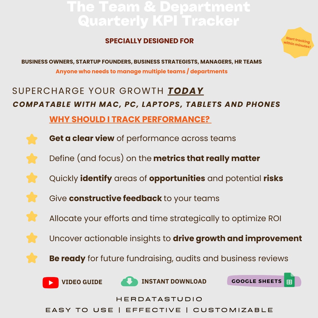 Team & Department KPI Goals Tracker - Quarterly Report With Annual ...