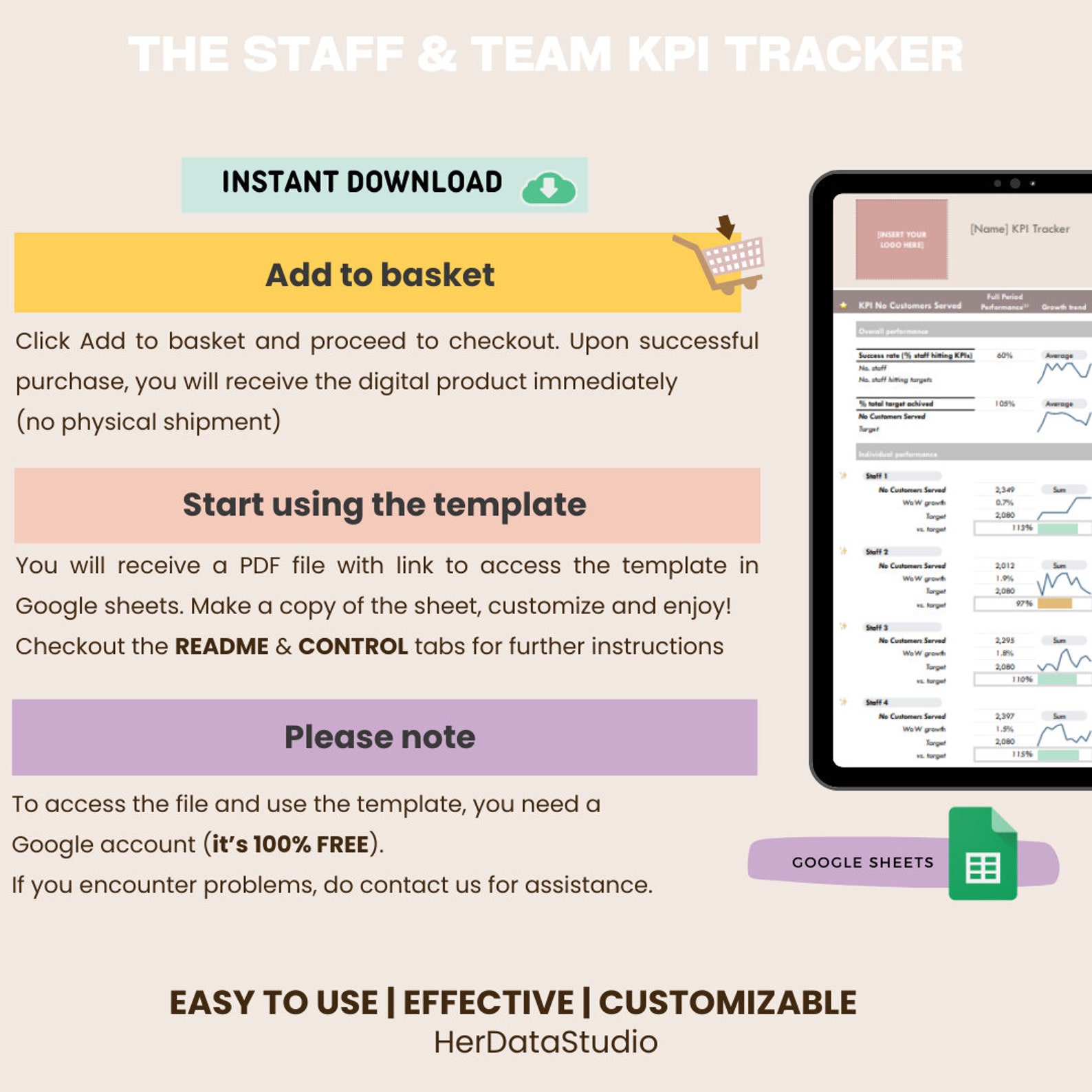 The Staff & Team KPI Tracker | KPI Dashboard Report for Staff, Employee ...