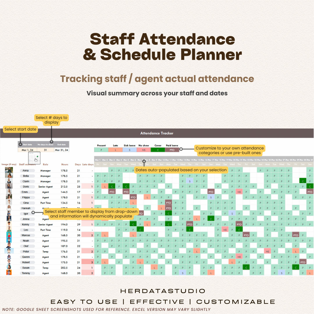 Staff Attendance Tracker & Schedule Planner | Employee Schedule Planner ...