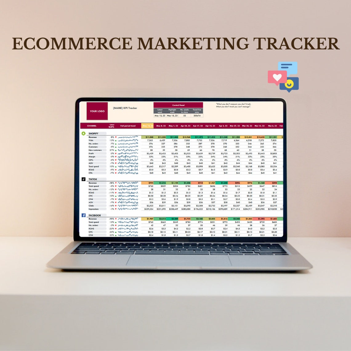 The ECOMMERCE Marketing Tracker Social Media Growth Marketing KPI ...
