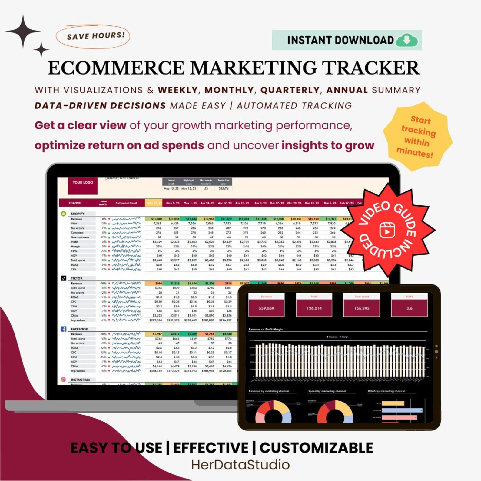 The ECOMMERCE Marketing Tracker Social Media Growth Marketing KPI ...