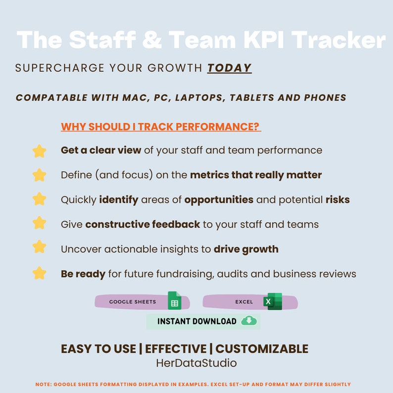 The Staff & Team KPI Tracker Excel and Google Sheets Weekly KPI Dashboard Report Staff, Employee ...