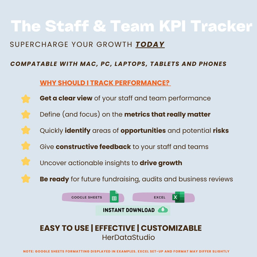 The Staff & Team KPI Tracker Excel and Google Sheets Weekly KPI ...
