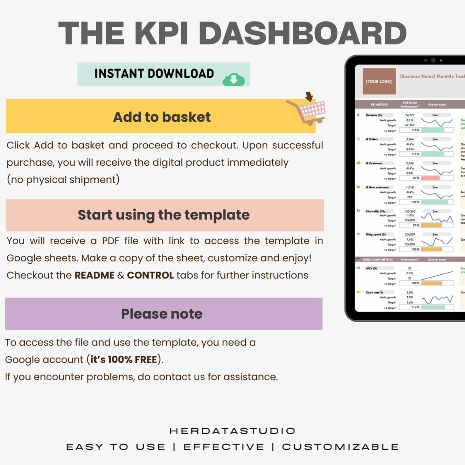 Business Performance Tracker KPI Dashboard - Monthly Report With ...