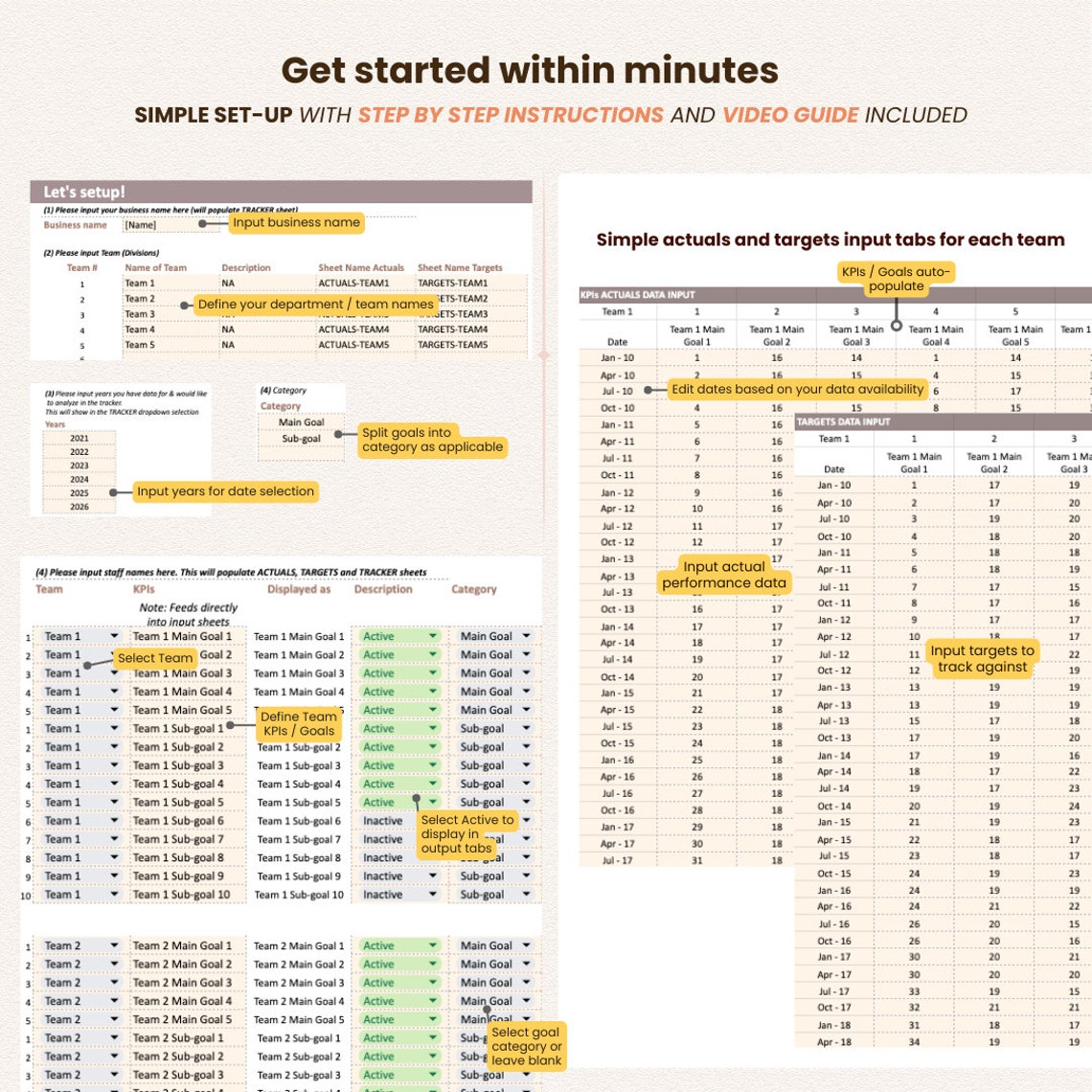 Team & Department KPI Goals Tracker - Quarterly Report With Annual ...