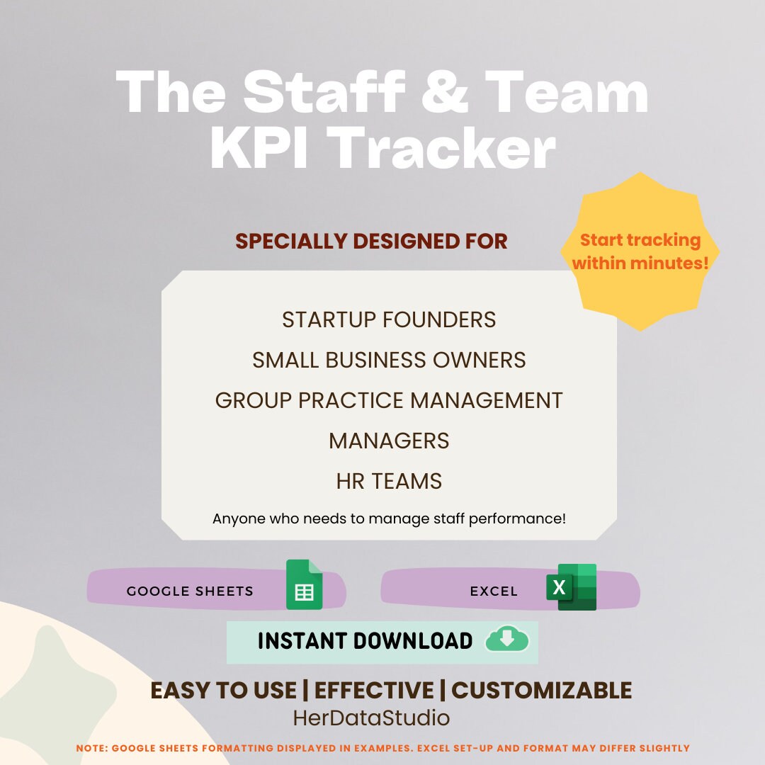 The Staff & Team KPI Tracker Excel and Google Sheets Weekly KPI Dashboard Report Staff, Employee ...