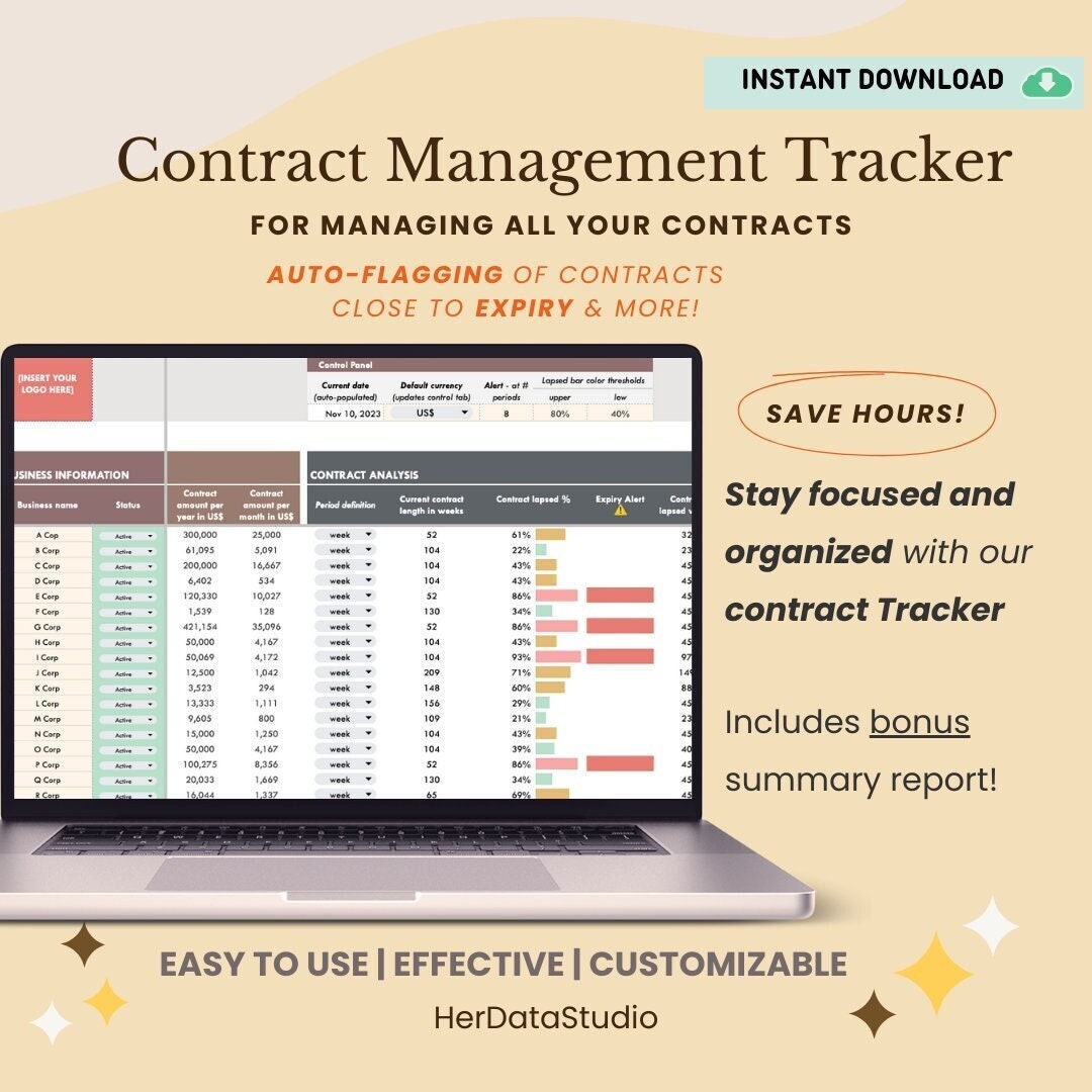 The Contract Management Tracker Report Manage Your Contracts Efficiently in One Place - Etsy