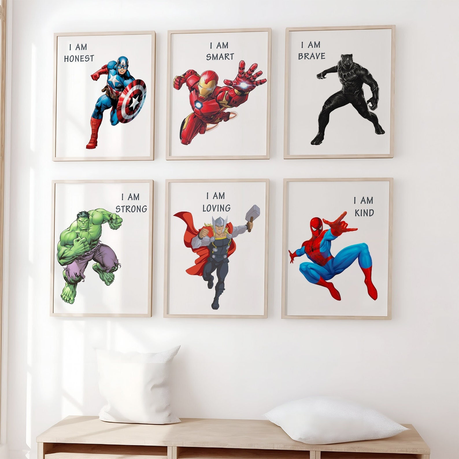 Set of 6 Superhero Affirmation Art Print Superhero Spiderman Iron Man ...